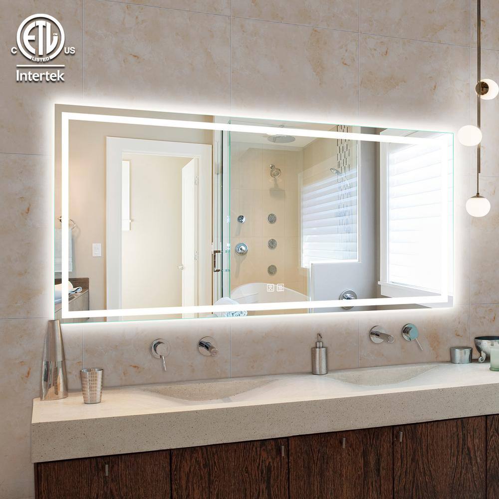 HOMLUX 72 in. W x 30 in. H Rectangular Frameless LED Light with 3-Color ...