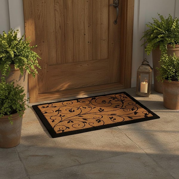 EVIDECO French home goods Door Scraper Natural Leafy Vine Print Black ...