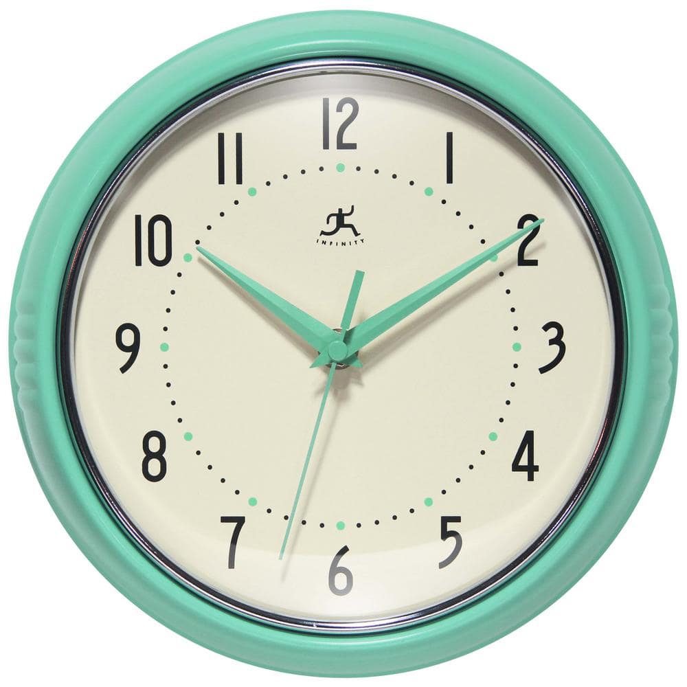 Infinity Instruments Retro Round Mint Green Aluminum Wall Clock, 9.5 in ...