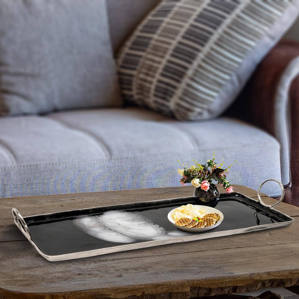 Benjara Black and Silver Tray with Metal and Ring Handles BM266271 ...