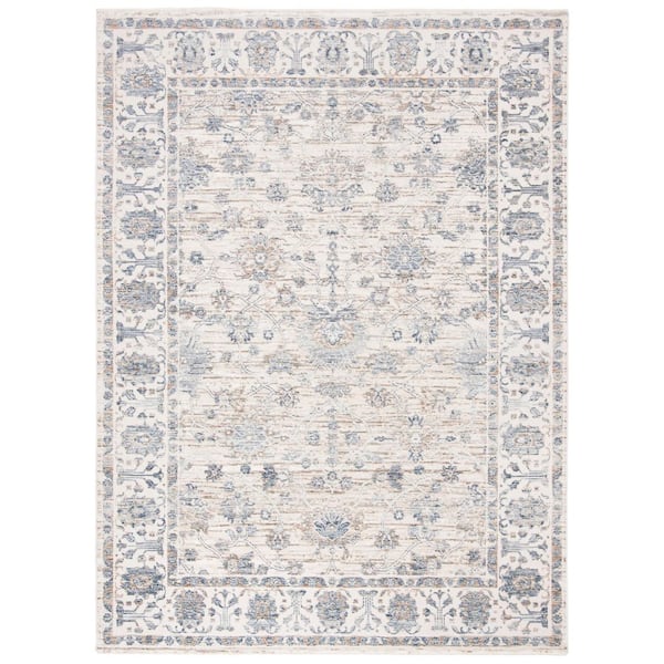 SAFAVIEH Moondust 5 ft. x 8 ft. Ivory/Blue Faded Floral Border Area Rug ...
