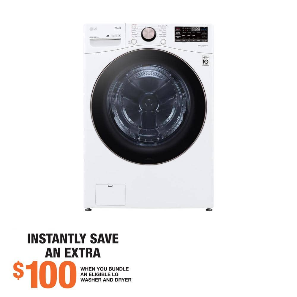 LG 4.5 Cu. Ft. Stackable SMART Front Load Washer in White with Steam ...