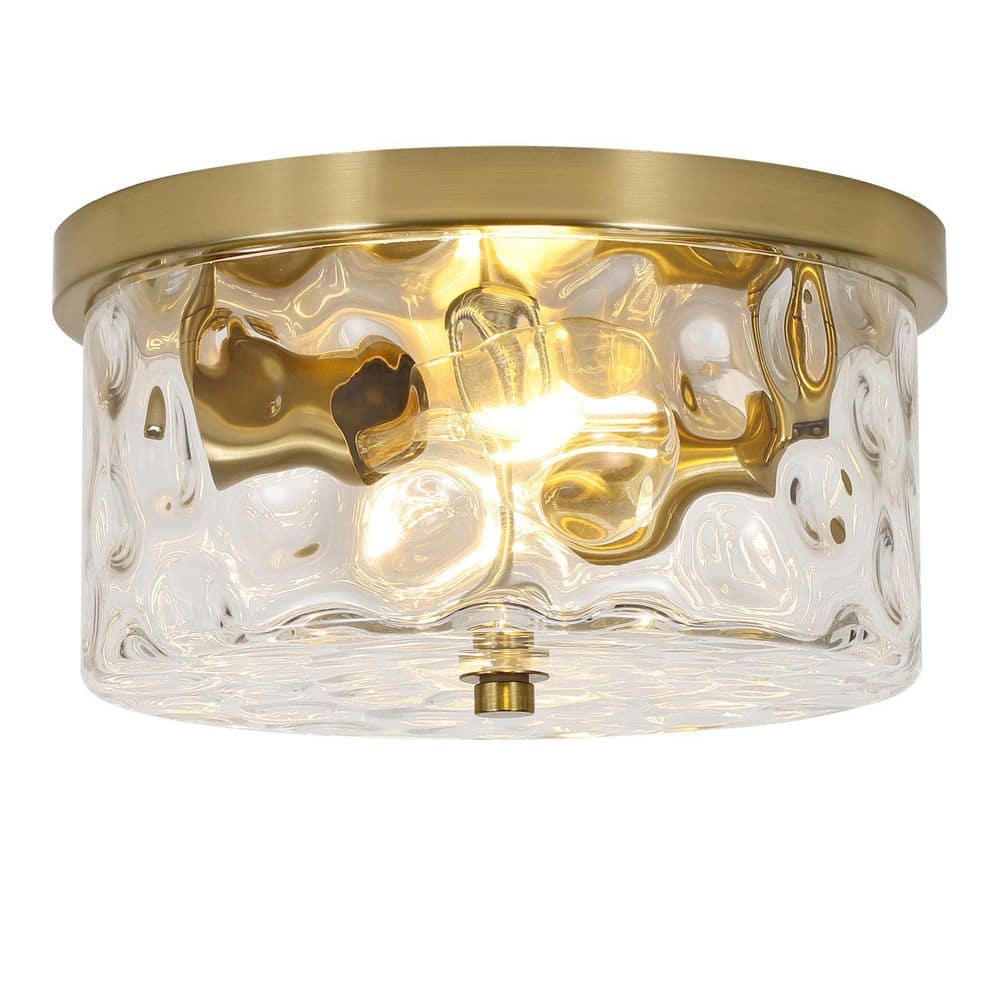 LamQee 12 in. 2-Light Brass Gold Flush Mount Ceiling Light with Water ...