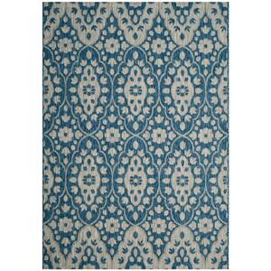 SAFAVIEH Martha Stewart Gray/Navy 9 ft. x 12 ft. Floral Indoor/Outdoor ...