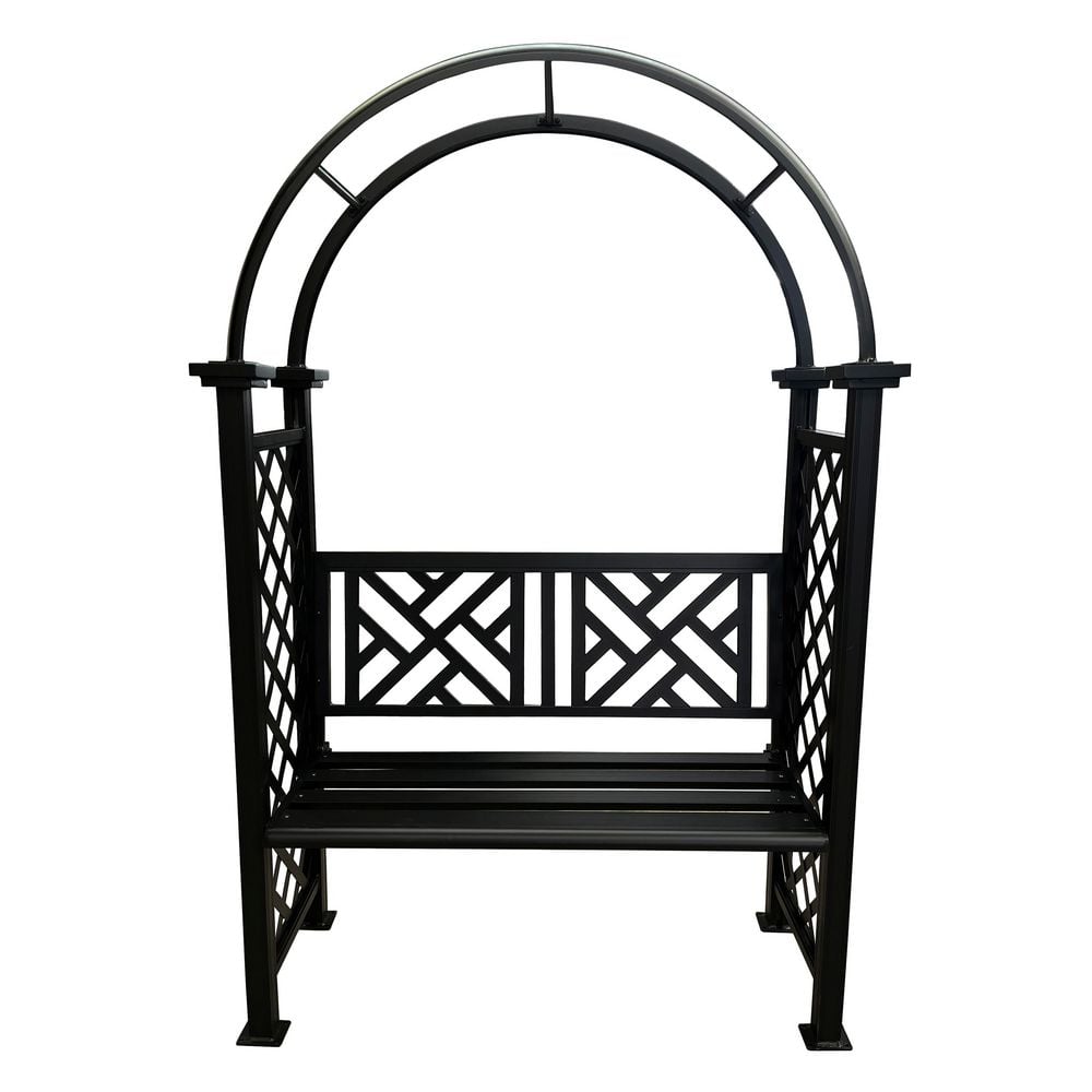 Oakland Living Black Aluminum Garden Arbor Arch with 2-Seater Bench GA ...