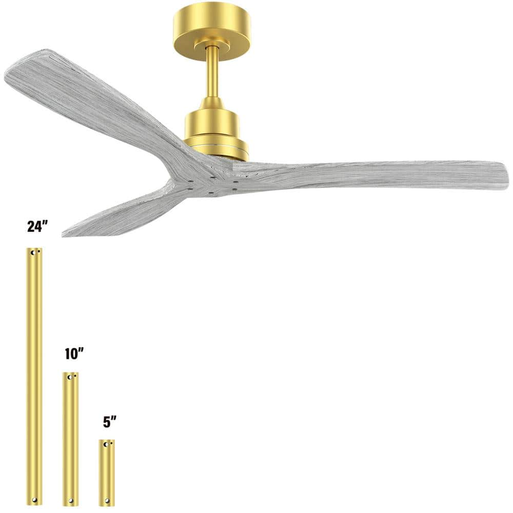 CACI Mall 52 in. Indoor Gold Ceiling Fan without Light for Bedroom or ...