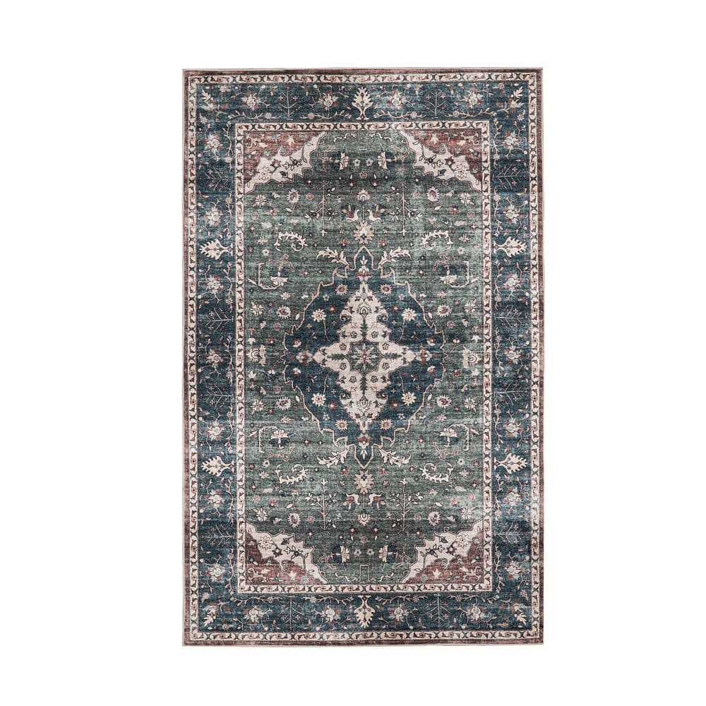 Glitzhome 5ft. x 8ft. Oriental Green/ Tan Area Rugs GH2041200020 - The ...