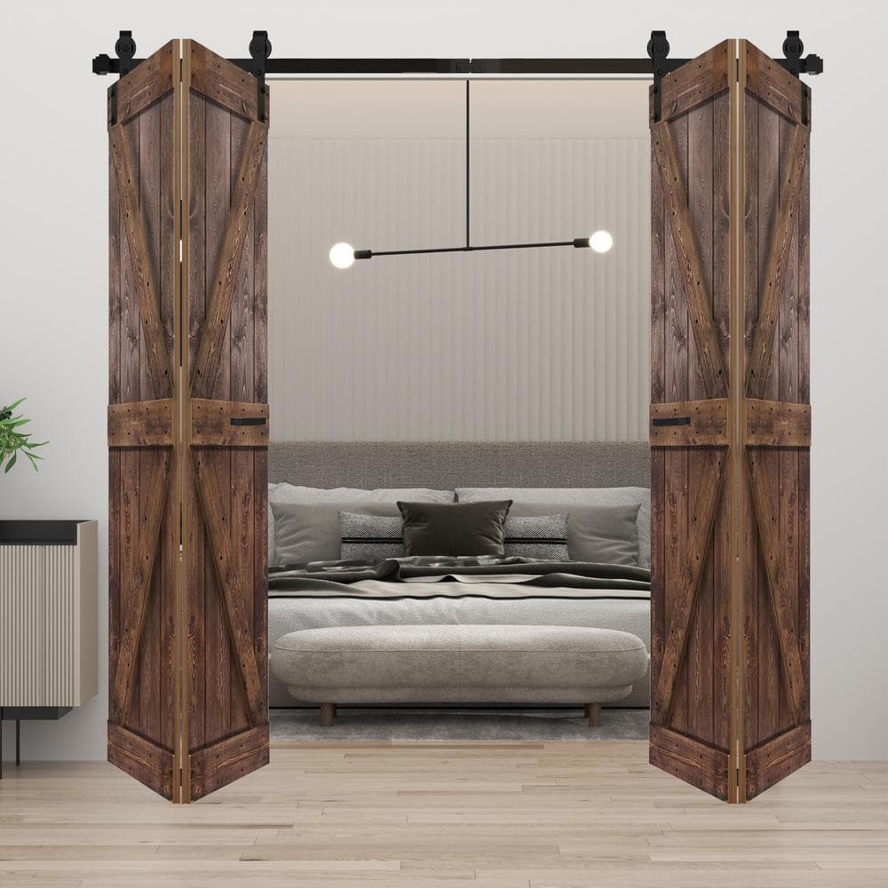 ISLIFE K Style 48 in. x 84 in. (12 in. x 84 in. x 4-Panels) Dark Walnut ...