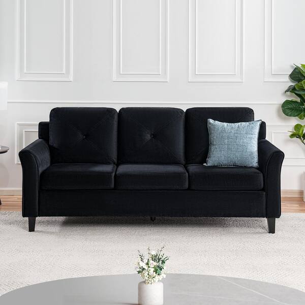 HOMESTOCK 79.92 in. Square Arm 3 Seater Microfiber Couch for Small Spaces Sofa Cama para Sala Modernos Baratos Sofa in Black 21066W