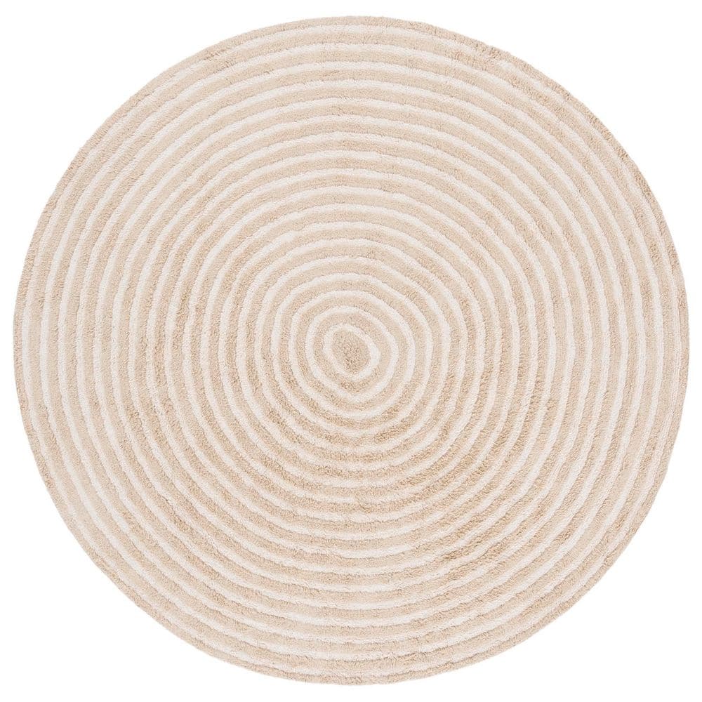 SAFAVIEH Easy Care Beige/Ivory 6 ft. x 6 ft. Machine Washable High-Low ...