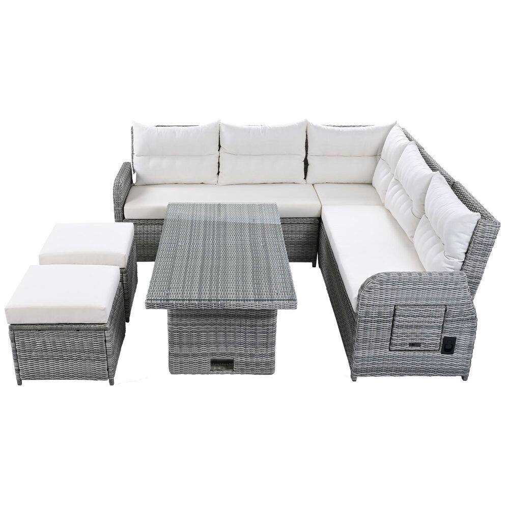 VAMOP Gray 4-Piece Rattan Metal Outdoor Recliner Set with Adjustable ...