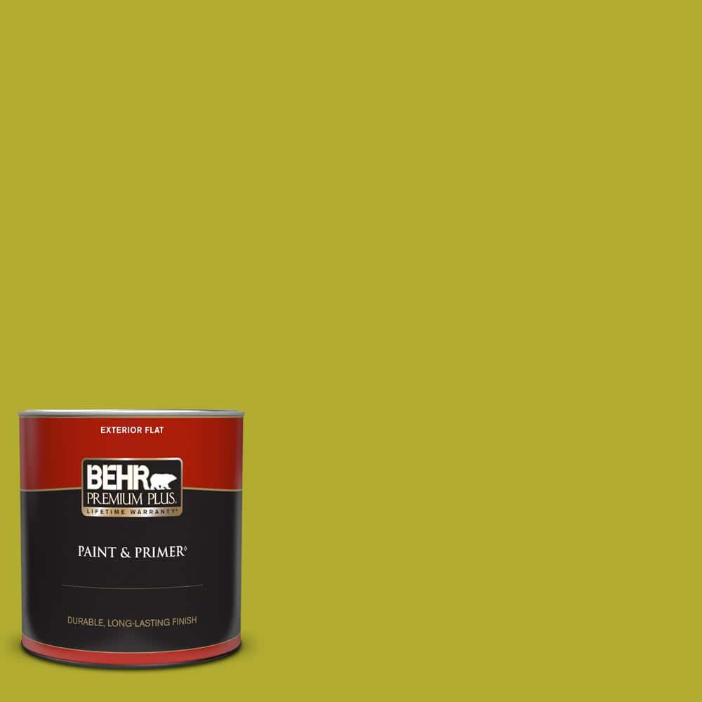 BEHR PREMIUM PLUS 1 qt. #P340-6 Green Neon Flat Exterior Paint & Primer ...