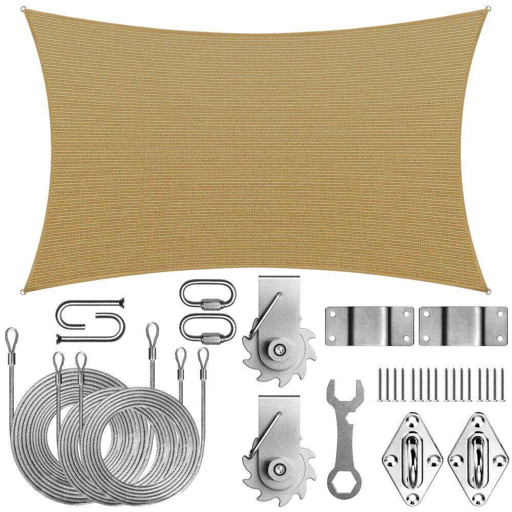 8 ft. x 14 ft. Rectangle Sun Shade Sail with Hardware TAWAL-Sand Beige ...