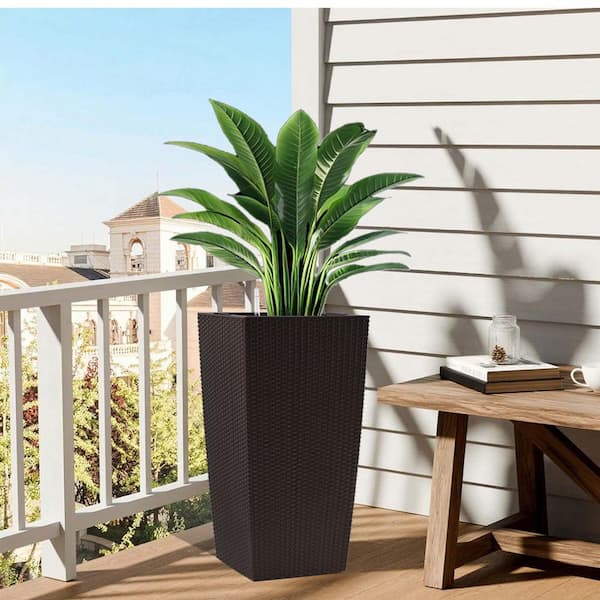 30 in. H Brown Plastic Square Planter with Automatic Watering System ...