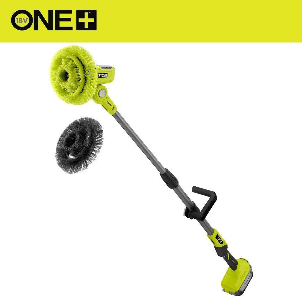 RYOBI ONE+ 18V Cordless Telescoping Power Scrubber (Tool Only) w/ 7 in ...