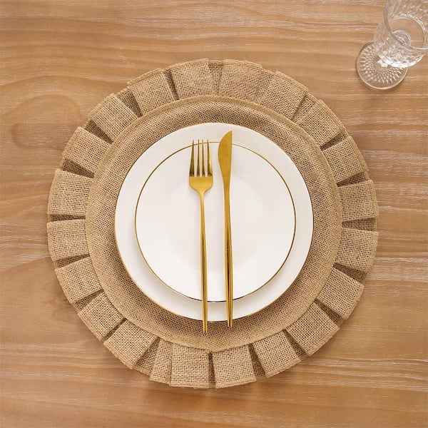 Wellco 15 in. x 15 in. Round Burlap placemat with ruffles For Dining ...