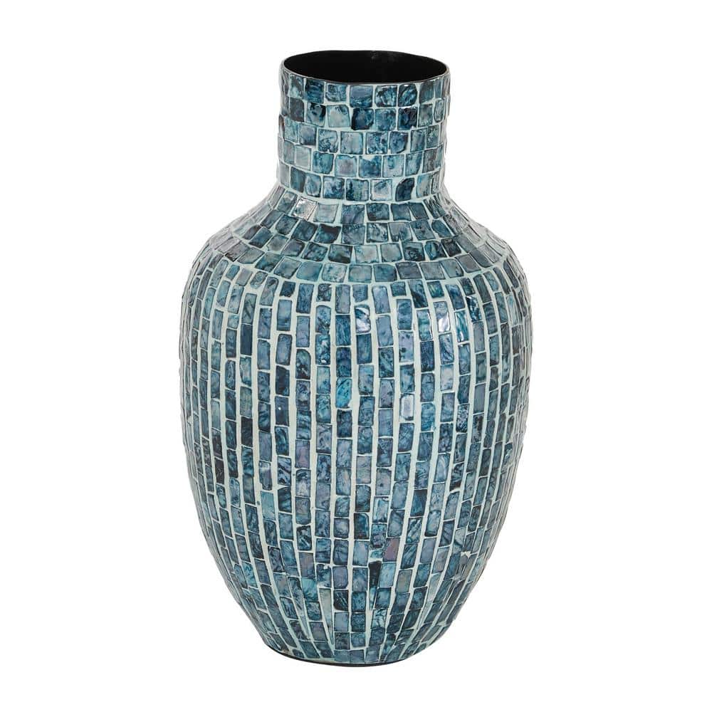 Litton Lane 16 in. Blue Handmade Mother of Pearl Shell Decorative Vase ...
