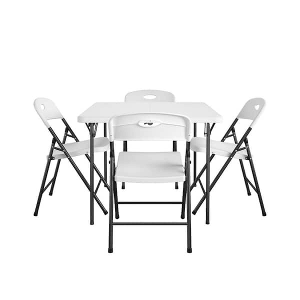Cosco XL 5 Piece Folding Indoor Outdoor Dining Set w 36 Fold in Half Card Table w Handle White