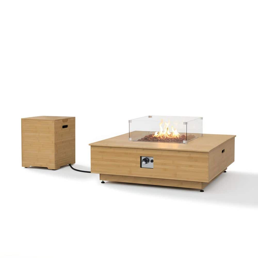 Kinger Home Harmony 43 in. Canary Bamboo Outdoor Fire Pit Table With ...