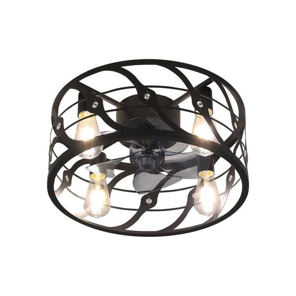 OLUZO 17.7 in. Indoor Black Caged Ceiling Fan with Light, Rustic ...