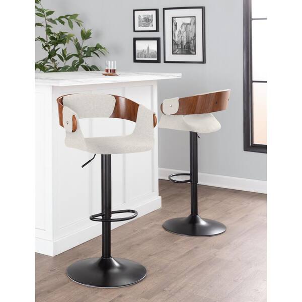 LumiSource Elisa 32 in. Cream Fabric, Walnut Wood and Black Metal High ...