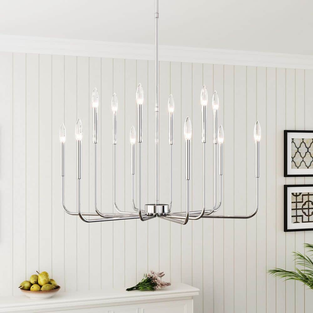 Maxax 12-Light 40 in. Nickel Iron Traditional Candle Dimmable ...
