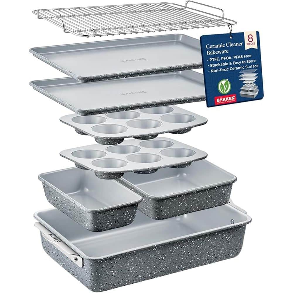 BakkenMaster 8-Piece Stackable Bakeware Set-Marble BKCRSTBKMAR - The ...