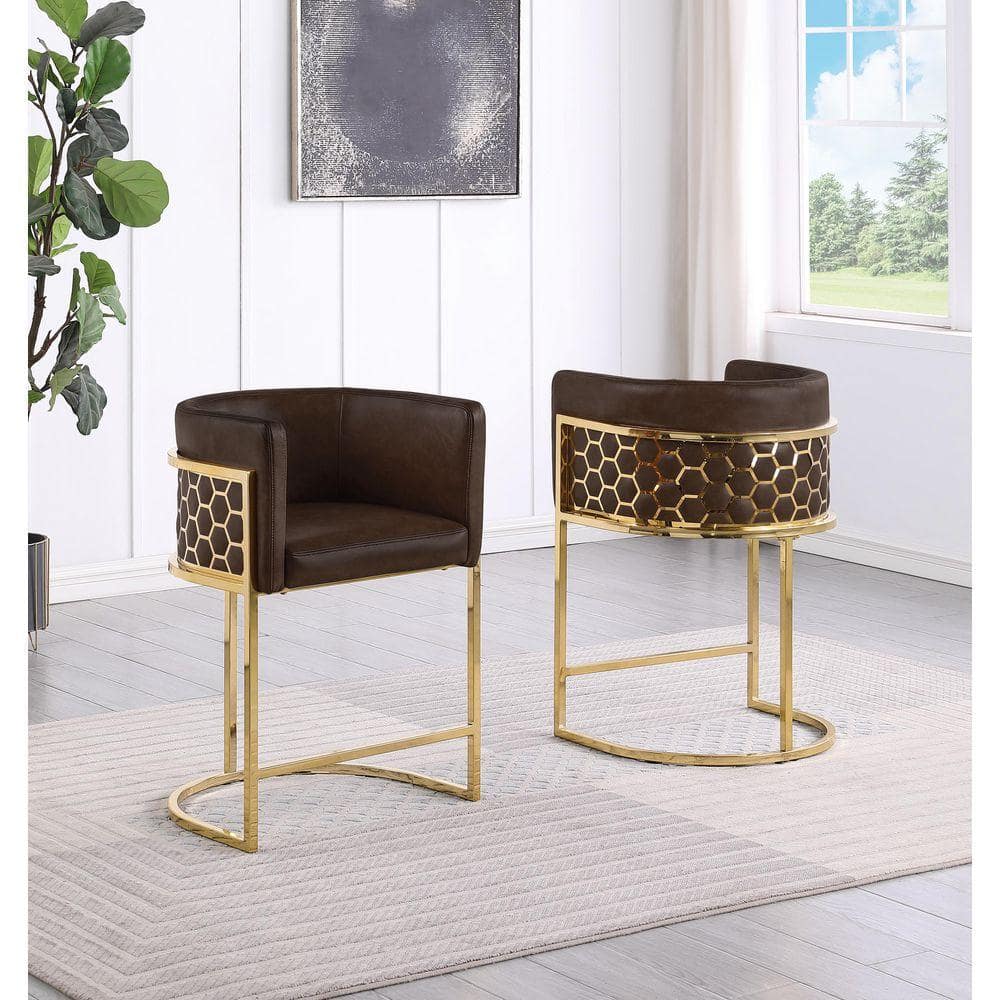 Best Quality Furniture Caleb 35.5 in. H Espresso Low Back Gold Metal ...