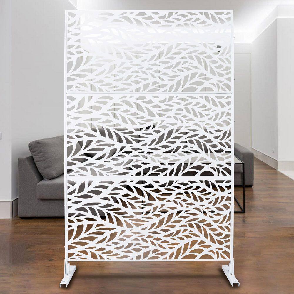Coporesell 76 in. x 48 in. Freestanding Decorative Privacy Screen White ...