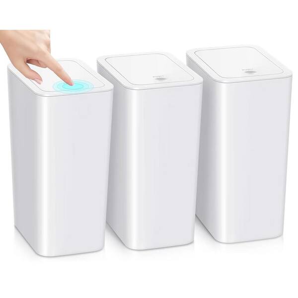 CLAVIE 3-Piece Set of Waste Baskets with Pop-up Lid in White HD-WBC-WH ...