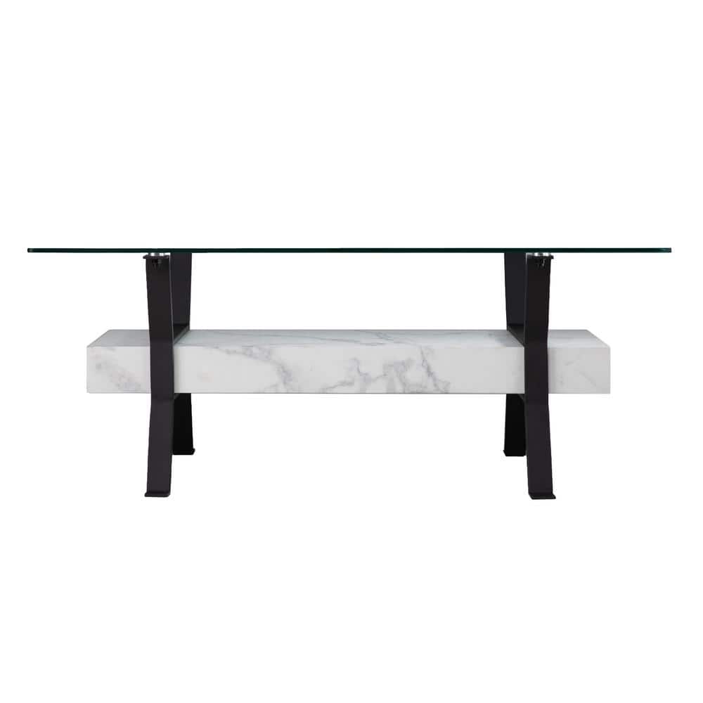 SEI FURNITURE Darvette 23.75 in. Black Rectangle Glass Top Coffee Table ...