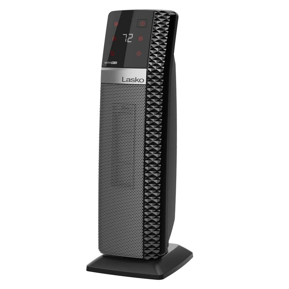 Lasko Elite 1500W 22 in. Black Indoor Electric Tower Forced Air Ceramic Space Heater with Tip ...