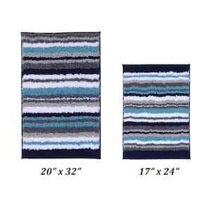 StyleWell Memory Foam Blue Striped Midnight 2-Piece Bath Rug Set ...