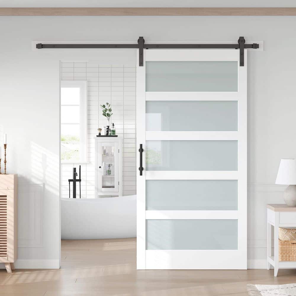 easelife 42 in. x 84 in. 5-Lite Frosted Glass White Finished MDF ...