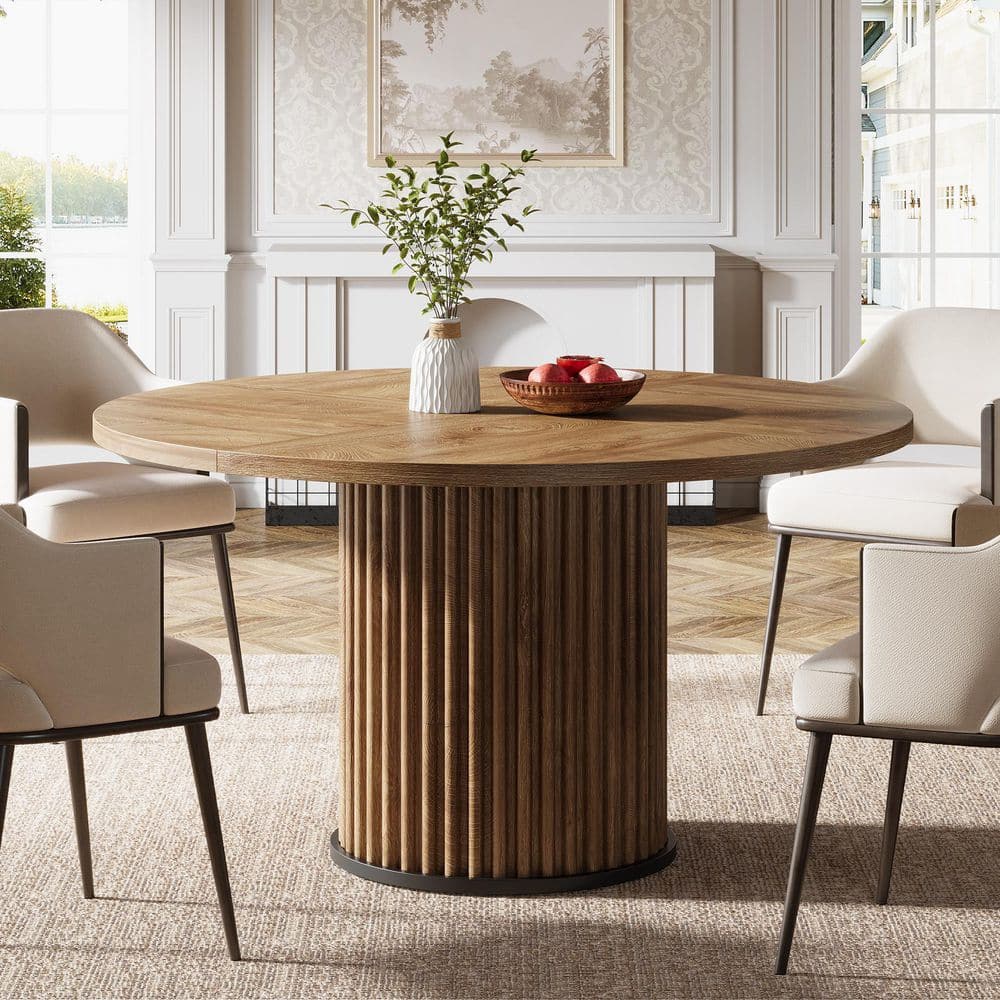 BYBLIGHT Roesler Rustic Brown Wood 47 in. Wood Circular Round Pedestal ...