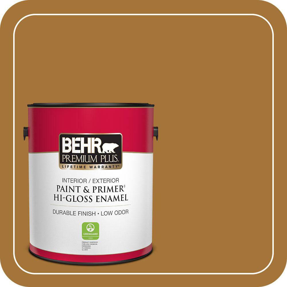 BEHR PREMIUM PLUS 1 gal. #310D-7 Mayan Gold Hi-Gloss Enamel Interior ...