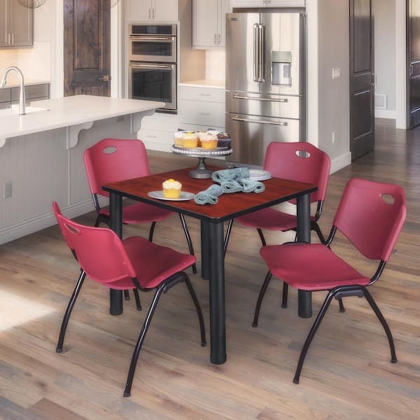 Regency Kee 30 in Cherry Top Square Breakroom Table Desk, Black Legs, 4 ...