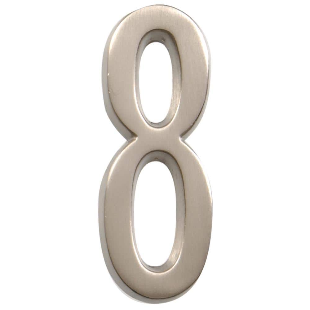 Everbilt 4 in. Flush Mount Satin Nickel Self-Adhesive House Number 8 ...