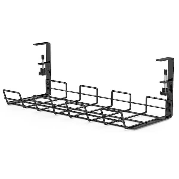 Yichuhaoxi Under Desk Cable Management Tray in Black with Clamp, No Drill Steel Organizer for ...