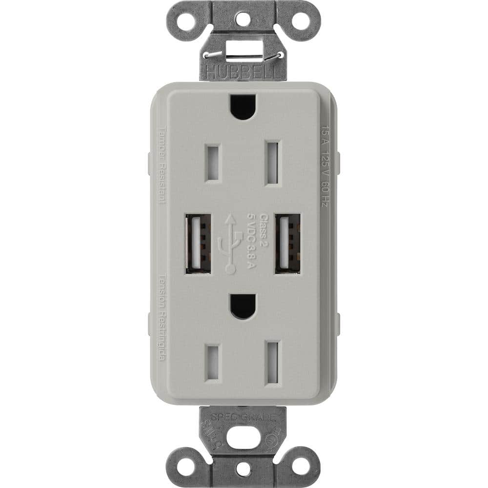 Lutron Claro 15 Amp USB Duplex Outlet, Pebble (SCR-15-UBTR-PB) SCR-15 ...