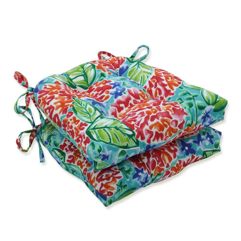 Pillow Perfect Floral 17.5 x 17 Outdoor Dining Chair Cushion in Pink/Blue/Green (Set of 2 ...