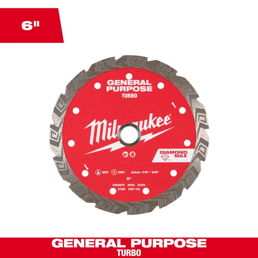 Milwaukee 6 in. DIAMOND MAX General Purpose Turbo Diamond Blade 49-93 ...