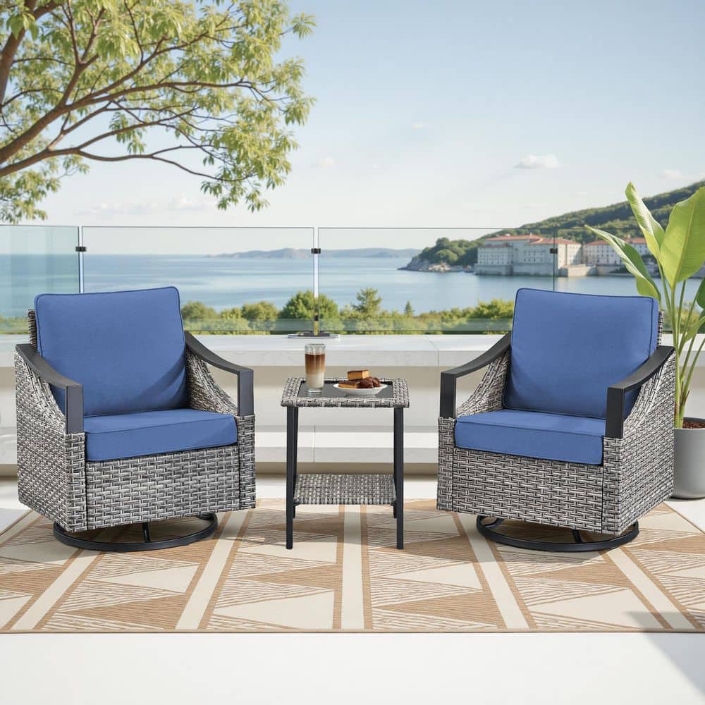 Buenaola 3-Piece Wicker Patio Conversation Sets, Outdoor Chat Sets with ...