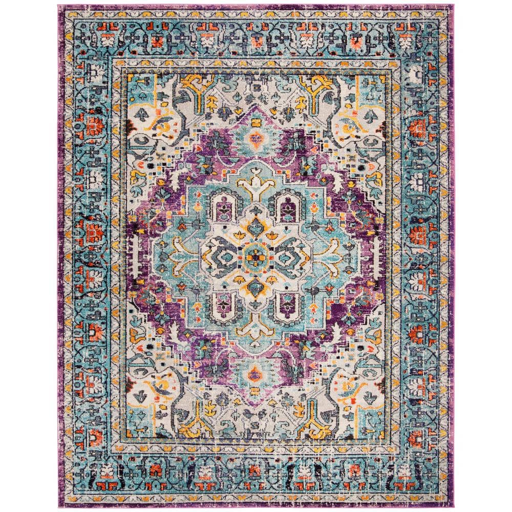SAFAVIEH Monaco Violet/Light Blue 8 ft. x 10 ft. Distressed Floral Area ...