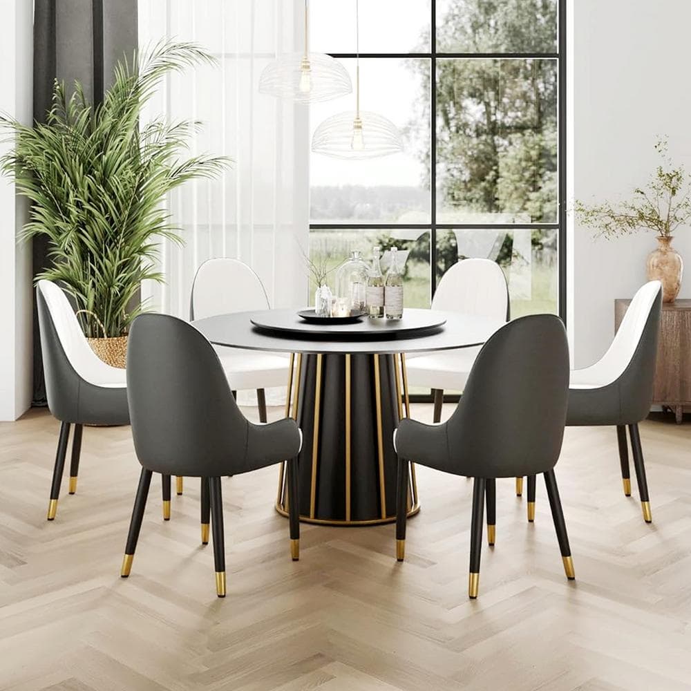 Magic Home 59.05 in. Black Circular Rotable Sintered Stone Tabletop ...