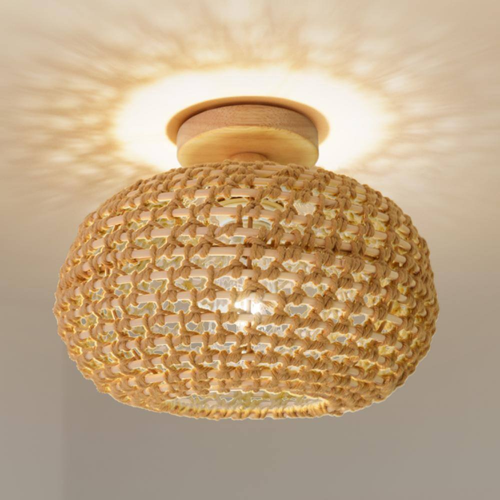 Tivleed 12.4 in. 1-Light Bohemian Recessed Mount with Bamboo Crafted ...
