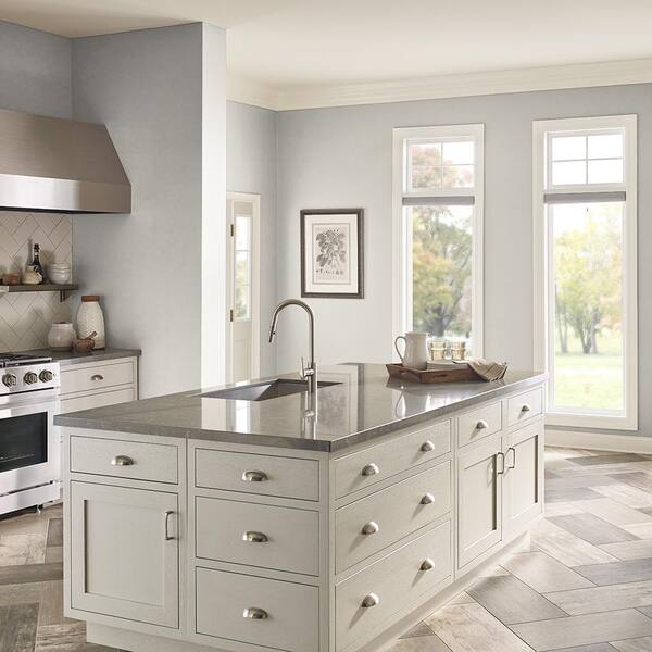 BEHR PREMIUM PLUS 5 gal. Designer Collection DC 007 Tranquil Gray Satin Enamel Low Odor Interior Paint Primer 705005