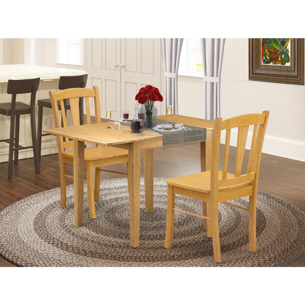 East West Furniture 3-Piece Natural Brown Oak Finish Solid Wood Top ...