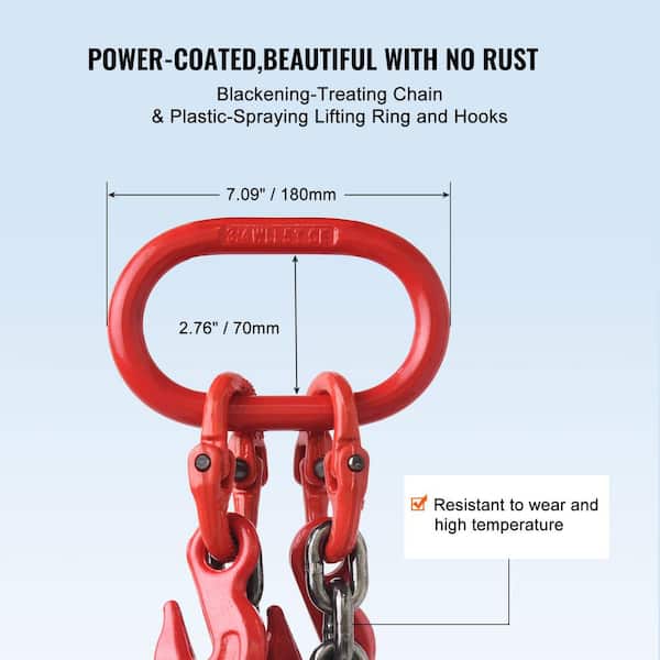 VEVOR Chain Sling, 3/8 in. x 10 ft. Lifting Chains with Hooks, G80 Engine Chain Hoist Lifts ...