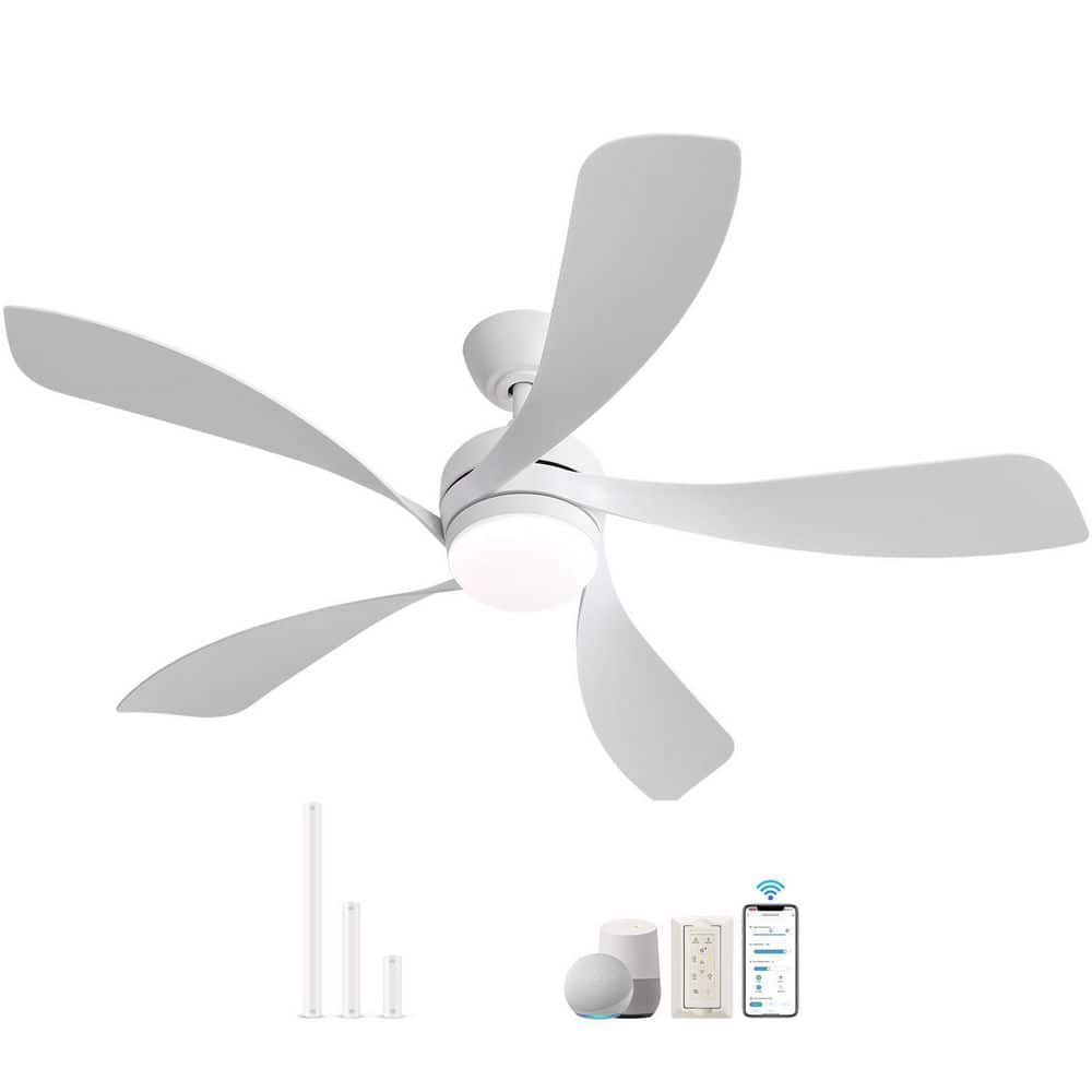 Sofucor 52 In. Indoor/Outdoor White Downrod Smart Ceiling Fan with ...